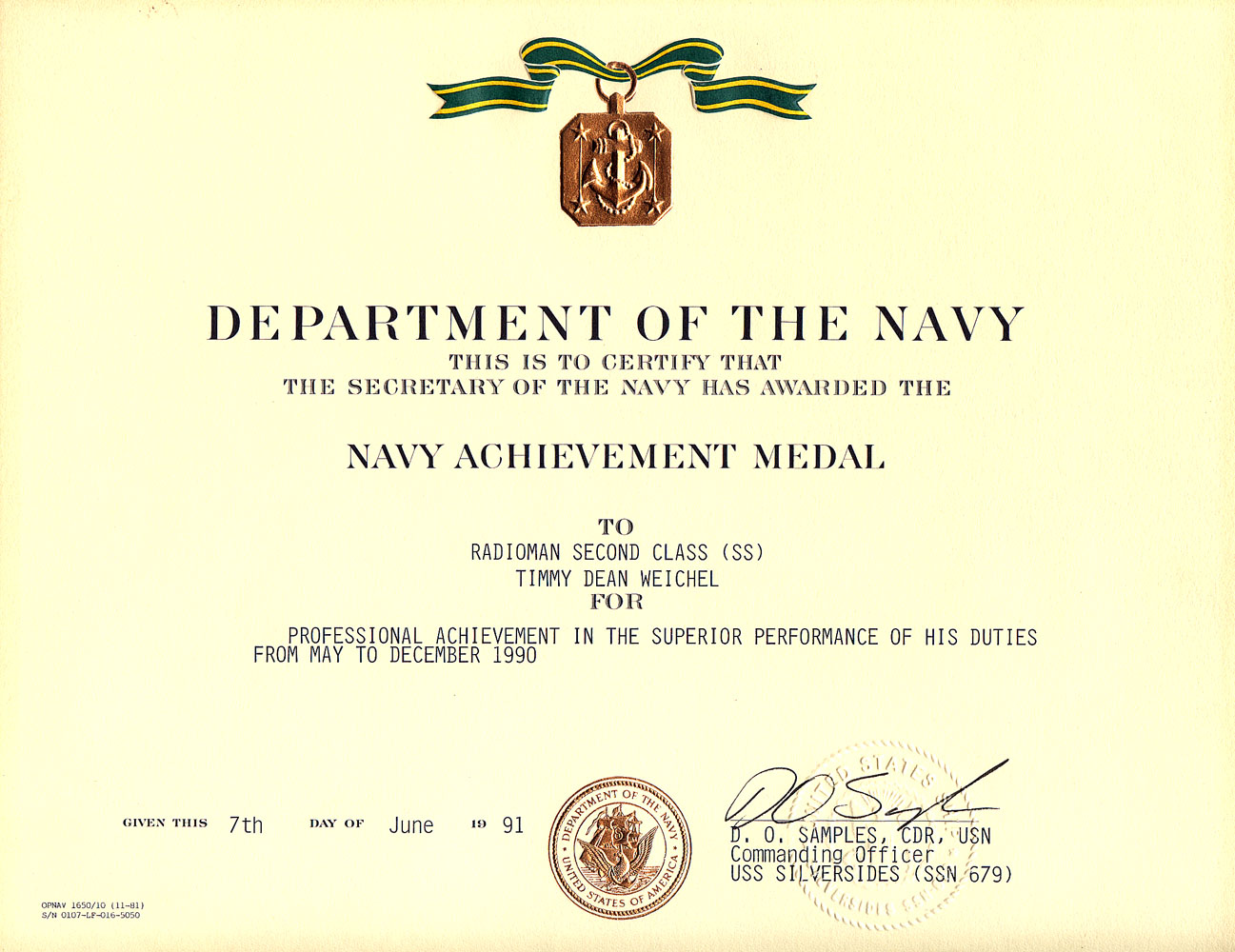 Navy Achievement Medal | Tim Weichel Consulting